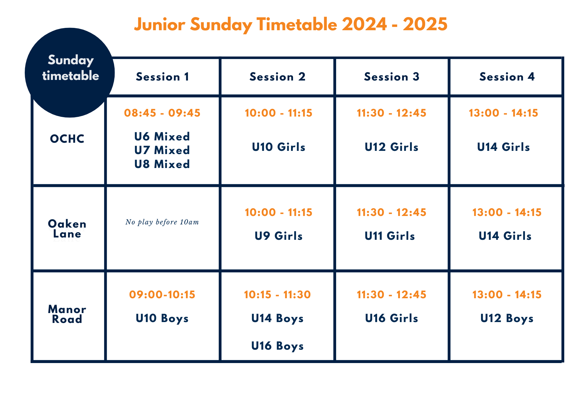 Junior Sunday Timetable 2024-2025 - OC Hockey Club